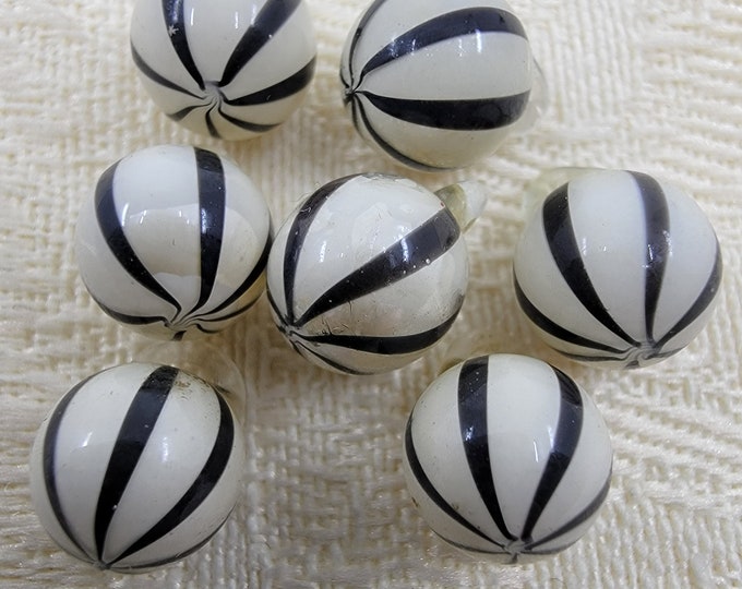 Vintage Antique Mini Diminutive White and Black Stripe Blown Glass Ball ...