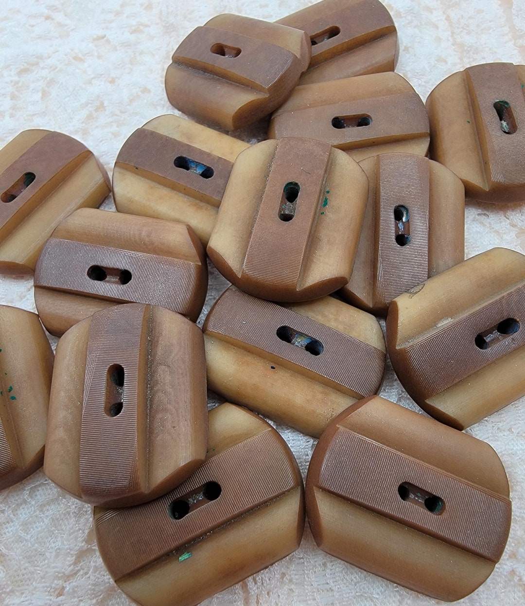Vintage Oval Shape Light Brown Vegetable Ivory Sew Thru Buttons - Set ...