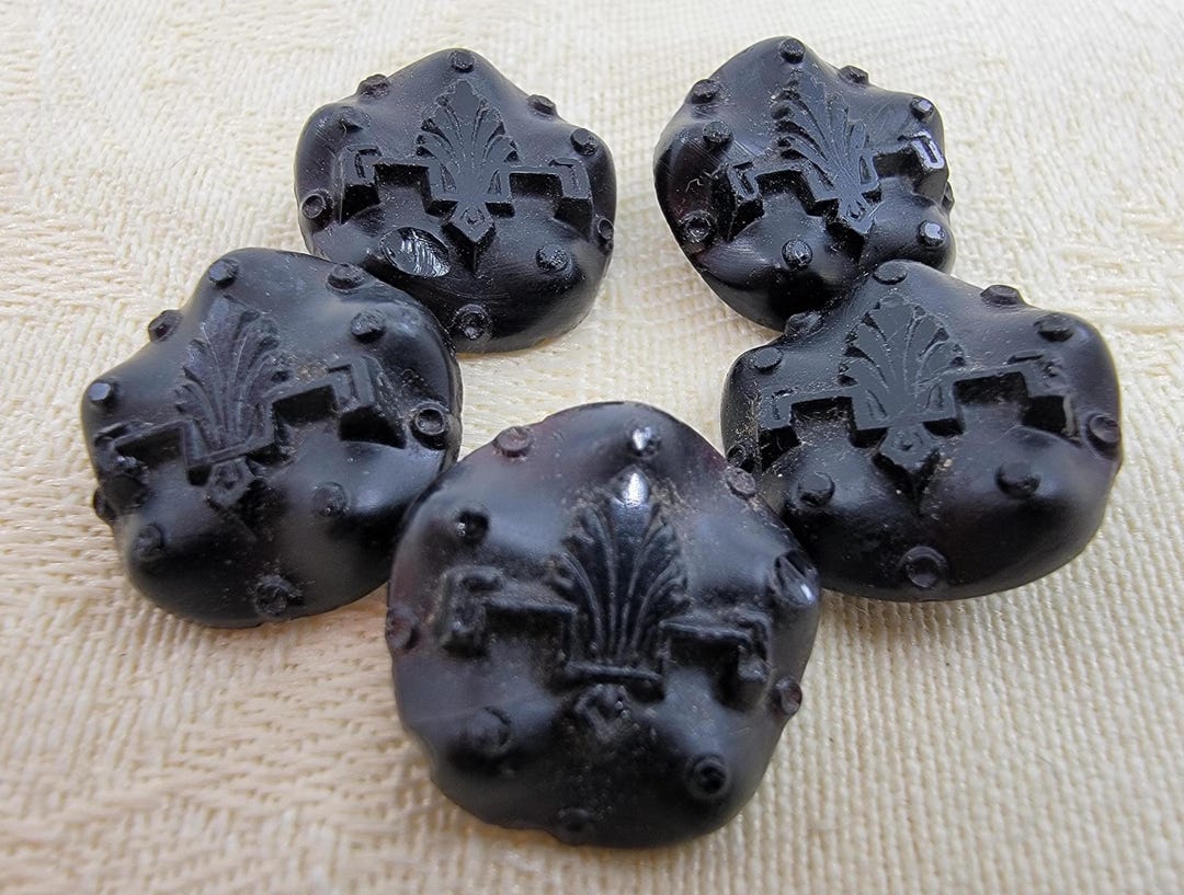 Vintage Antique Art Nouveau Design Deknatel Shank Black Glass Buttons ...
