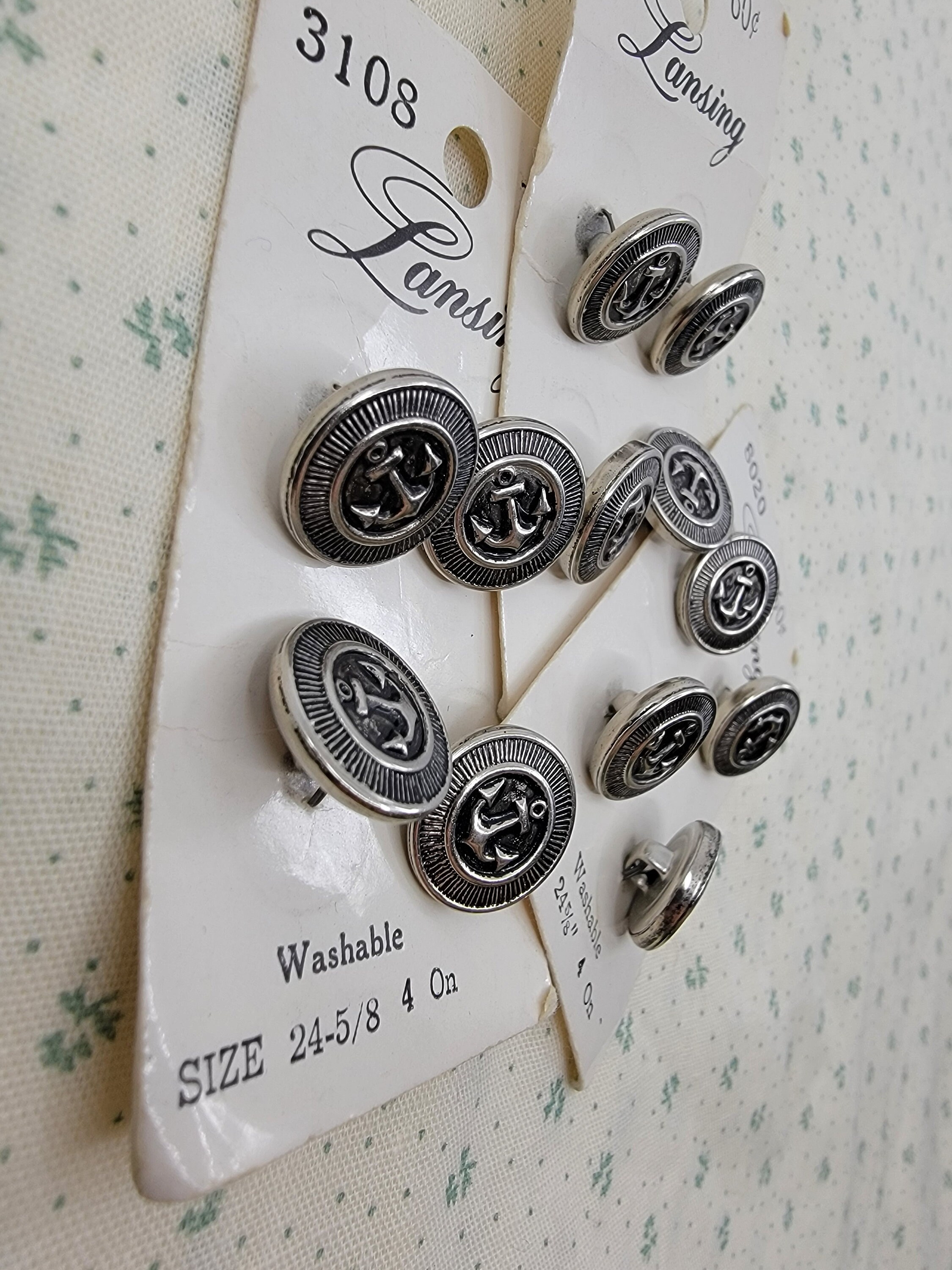Vintage Lansing Silver Metal Anchor Buttons on Cards Set of - Etsy
