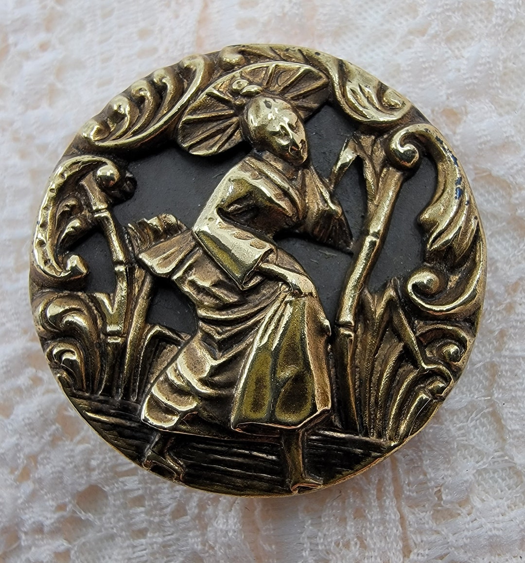 Vintage Brass "yum Yum" Picture Button: Mikado Opera Costume - Etsy