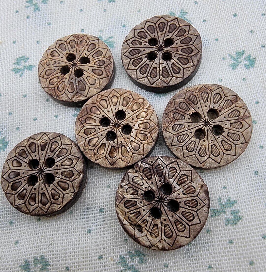 Vintage Carved Design Four Hole Sew Thru Coconut Shell Buttons Set of 6 - Etsy