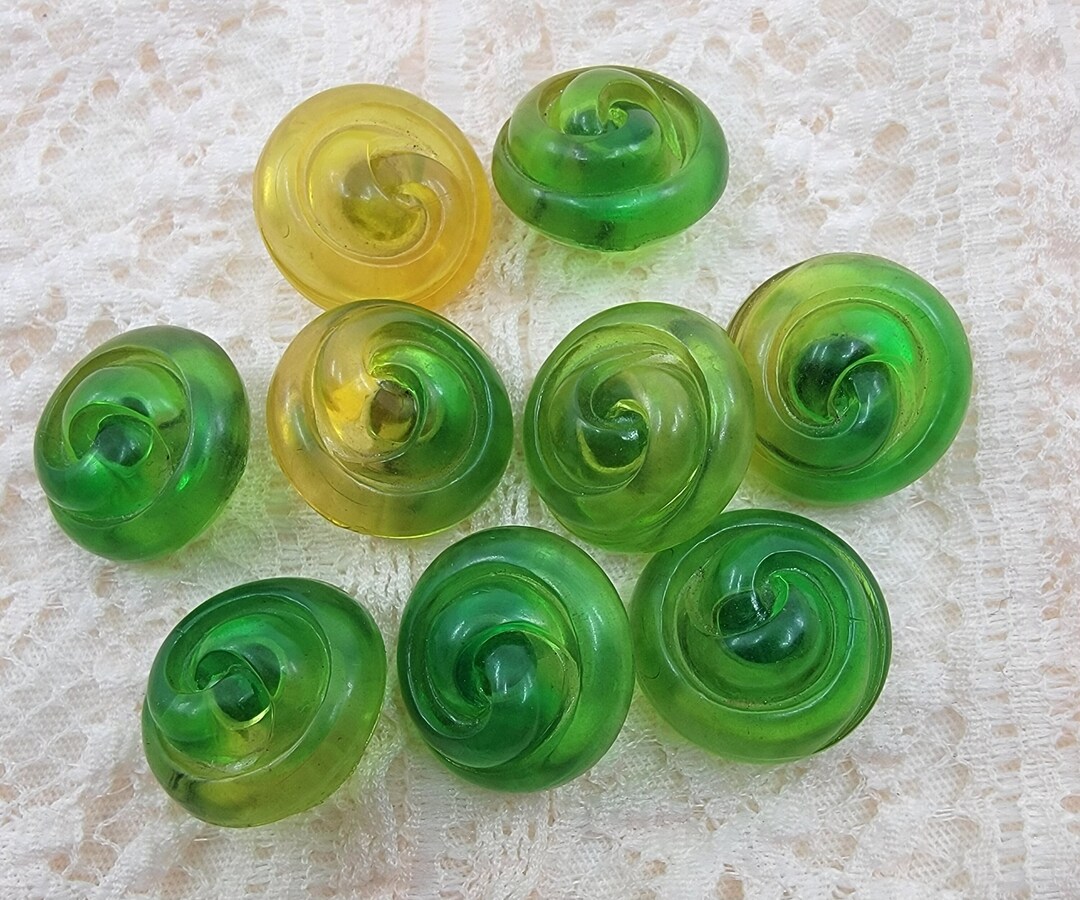 Vintage Semi-transparent Green Swirled Celluloid Buttons With Self ...