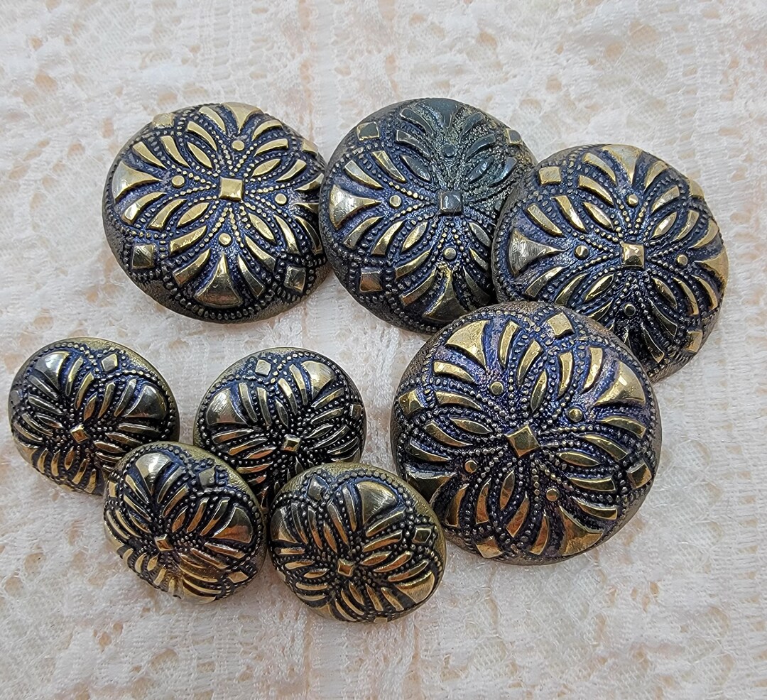 Vintage Stamped Design Heavy Brass Buttons With Self Shanks - Mixed Set ...