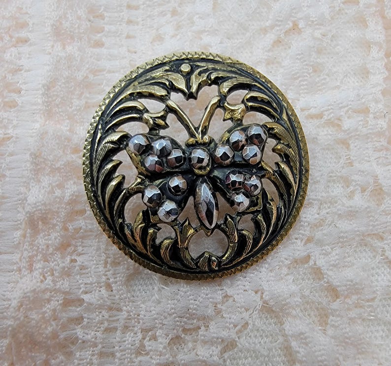 Vintage Antique Cut Steel Butterfly Openwork Brass Button With Brass ...