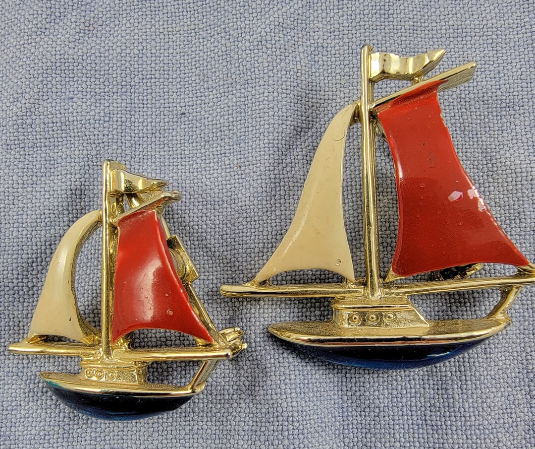 Vintage Gerry's Gold Red White and Blue Sailboat Pins - Set of 2 - Etsy