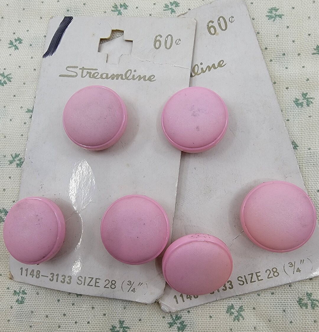Vintage Streamline Puffed Light Pink Plastic Buttons on Cards Set of 6 ...