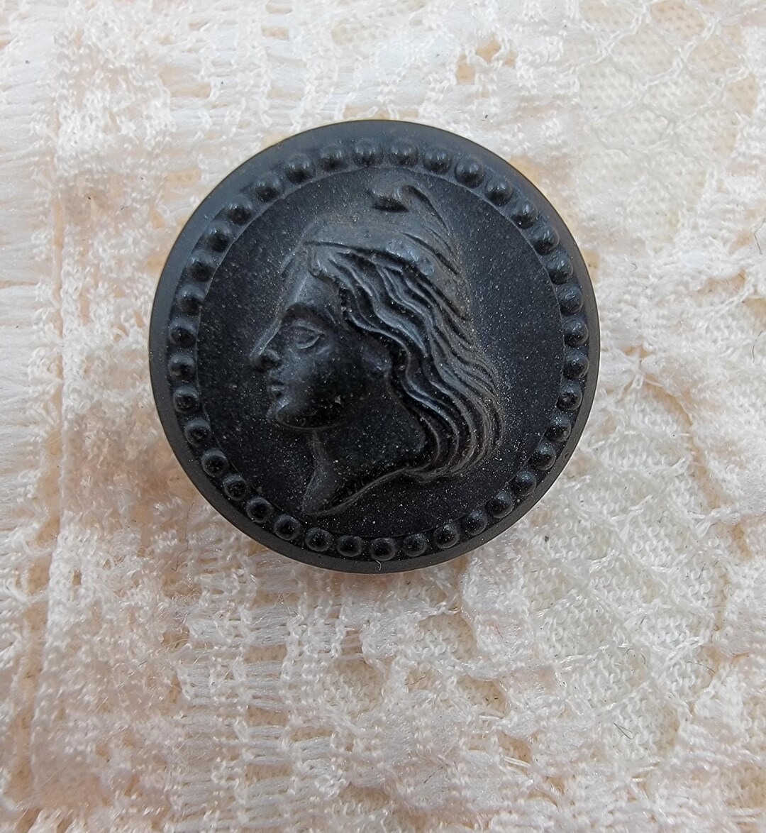 Vintage Antique Lady Liberty NRC Goodyear Black Rubber Button With ...