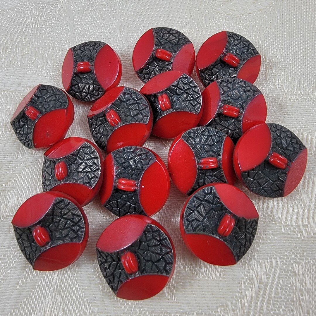 Vintage Red and Gray Glass Self Shank Buttons Set of 7 - Etsy