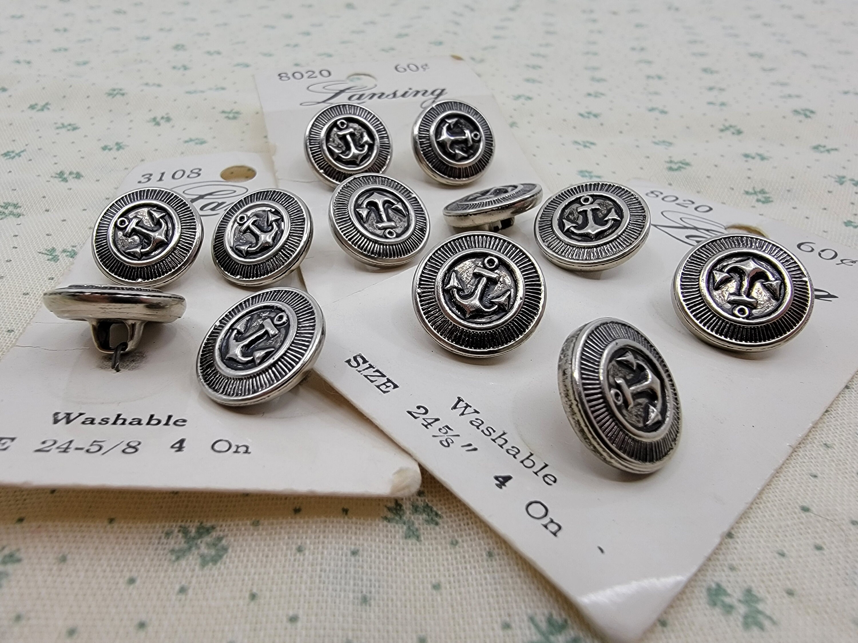 Vintage Lansing Silver Metal Anchor Buttons on Cards Set of - Etsy