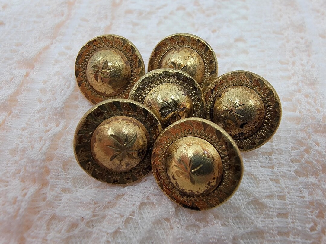 Vintage Small Brass Buttons With Etched Detail - Set of 6 - Etsy