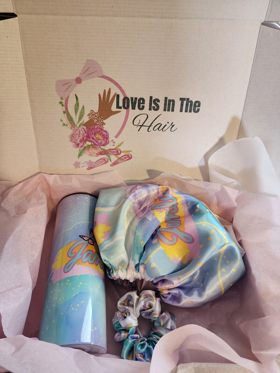 Customized/personalized Hair Set/ Bonnet/ Scrunchie/ Tumbler/ Gifts for ...