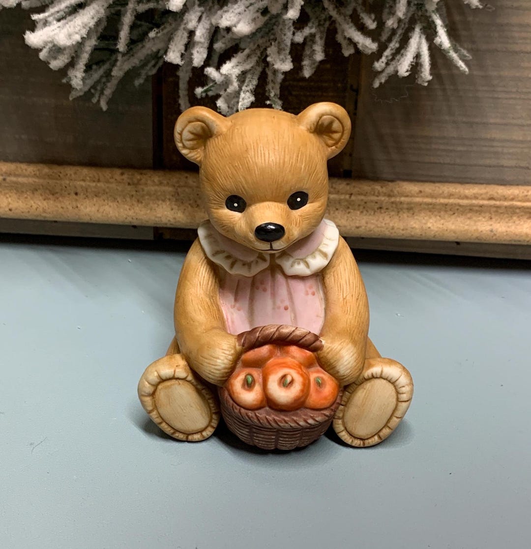 Homco Bear Figurine #1405 - Bear With Apples - Etsy