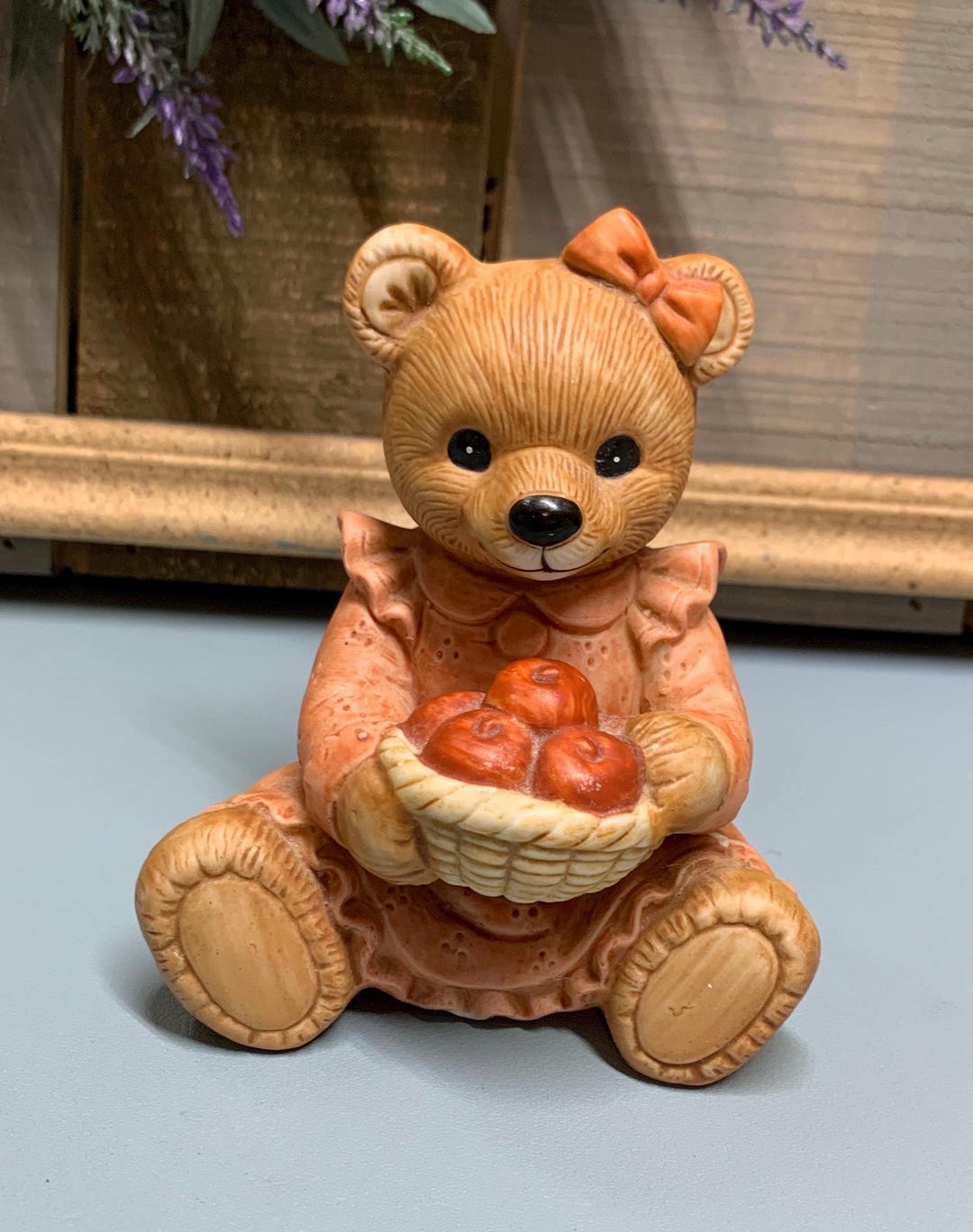 Homco Bear Figurine #1425 - Girl Bear With Apples - Etsy