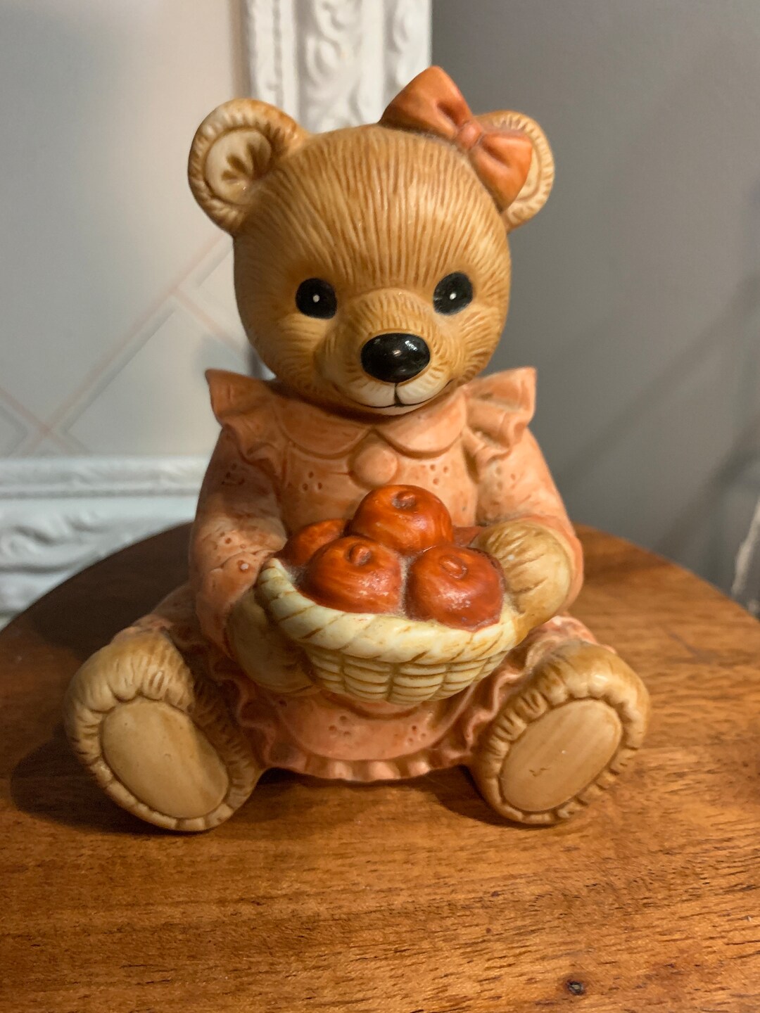 Homco Bear Figurine 1425 Girl Bear With Apples - Etsy