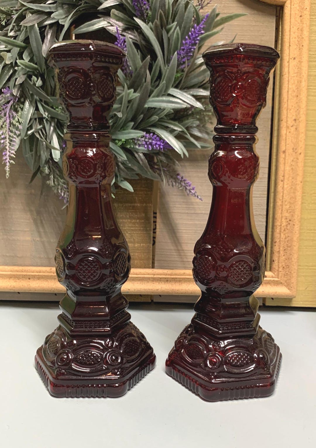 Avon Ruby Red Cape Cod Candle Stick Holder Pair - Etsy
