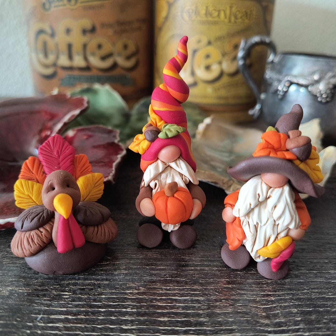 FIMO Clay Thanksgiving Gnome: Miniature Fall Garden Decor - Etsy