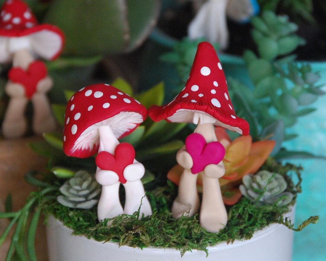Sculpted Clay Valentine's Mushroom: FIMO Fairy Garden Decor - Etsy