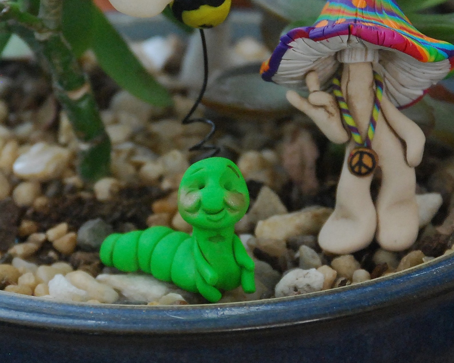 Polymer Clay Caterpillar & Bumble Bee: Miniature Fairy Garden Decor - Etsy