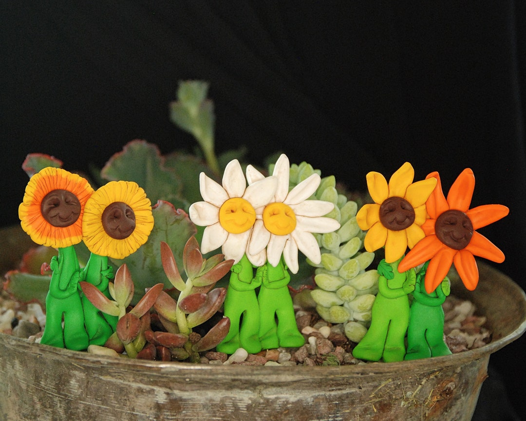 Sculpted Clay Flower Figurine: Miniature Garden Decor - Etsy