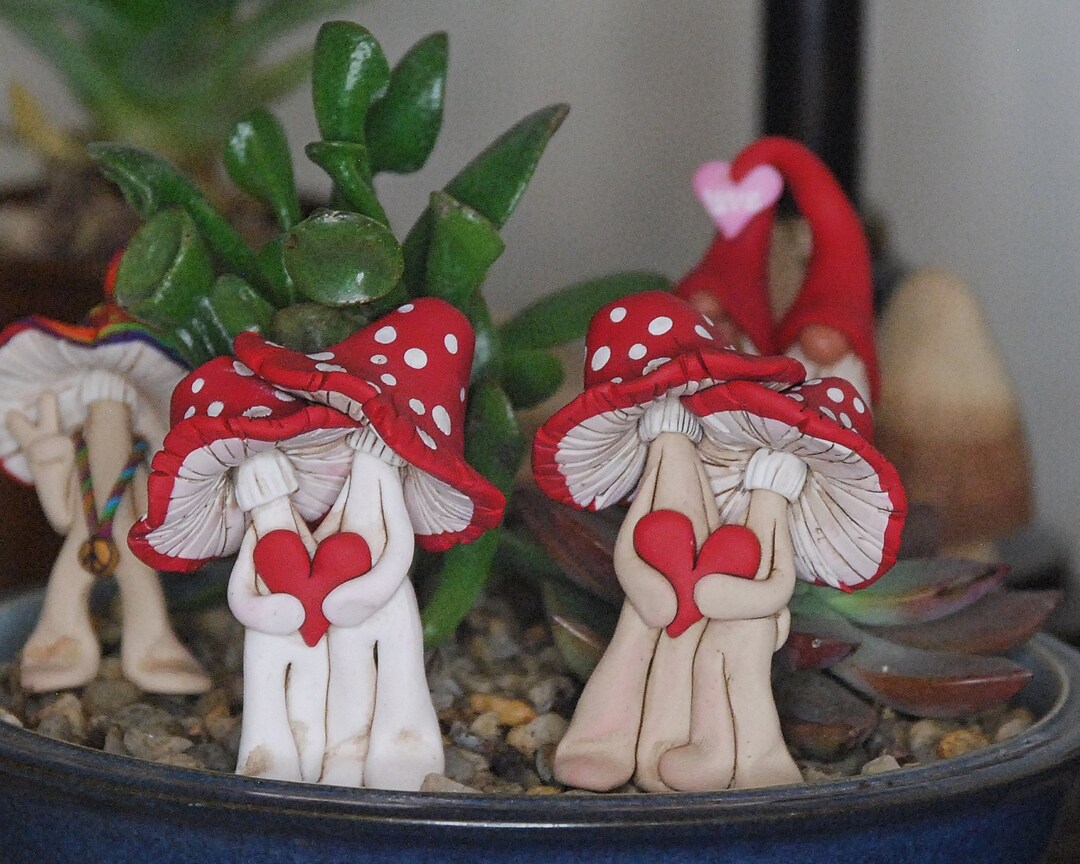 FIMO Clay Mushroom Garden Deco: Valentine's Day Miniature Gnome - Etsy