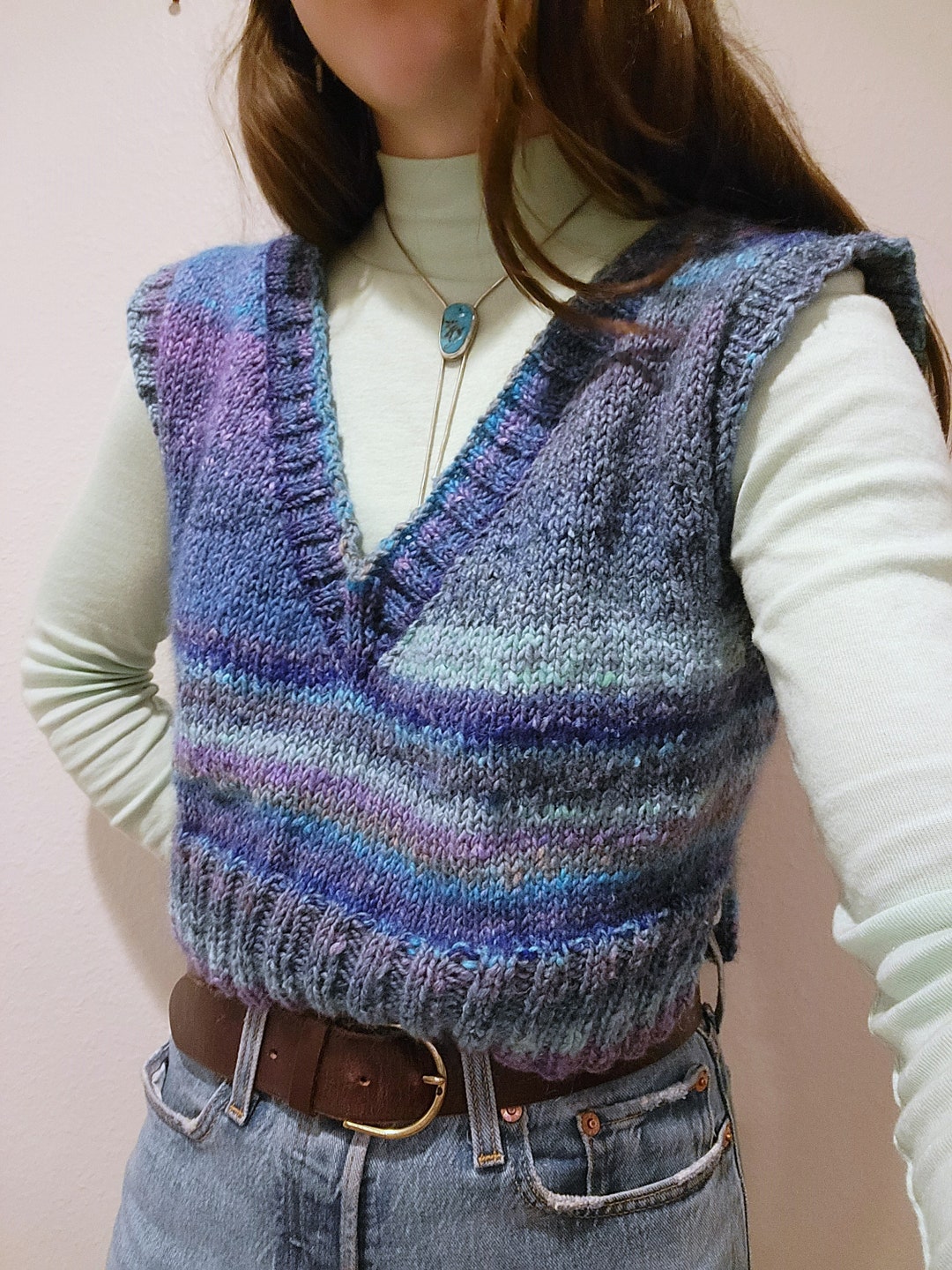 Luxury, Hand-knit, Oversized, V-neck, Cropped Silk Mohair and Wool Blue ...