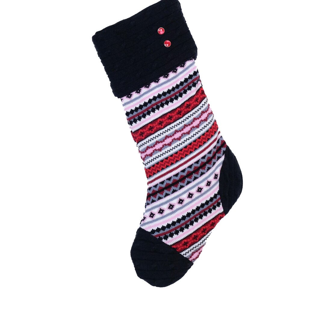 Handmade Knit Christmas Stocking | GNOME KING | Upcycled | Red, Black ...