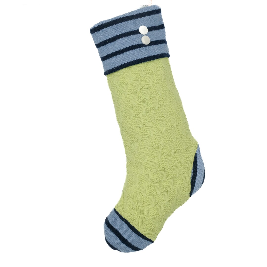Handmade MONCHICHI Classic Knit Christmas Stocking Lime Green Stripes ...