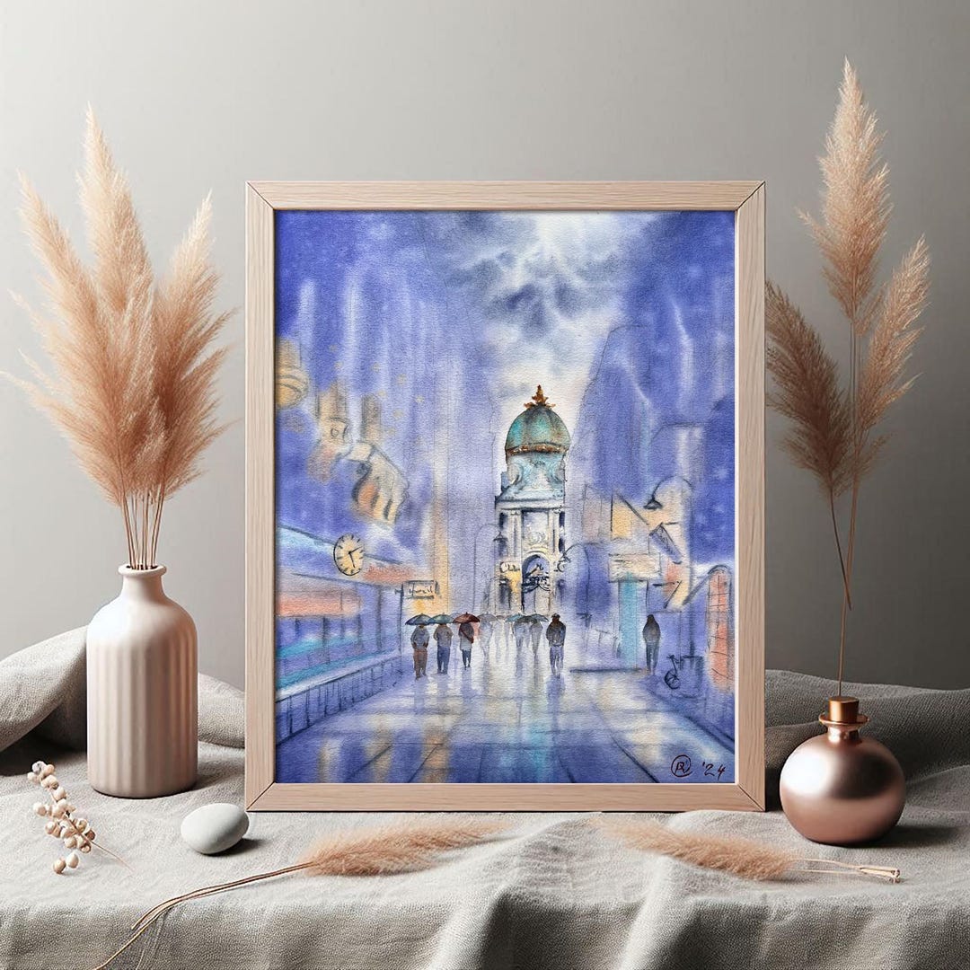 Austria Vienna Original Watercolor Painting European Cityscape Modern ...