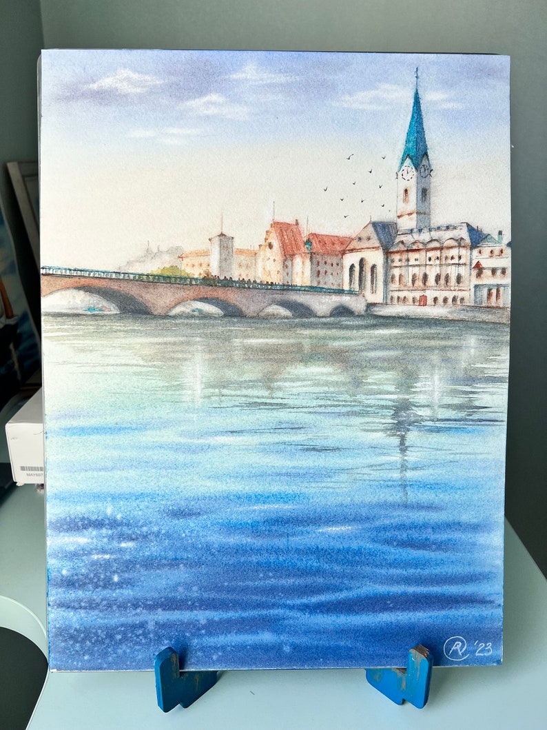 Switzerland Original Watercolor Painting Zurich Town View European ...