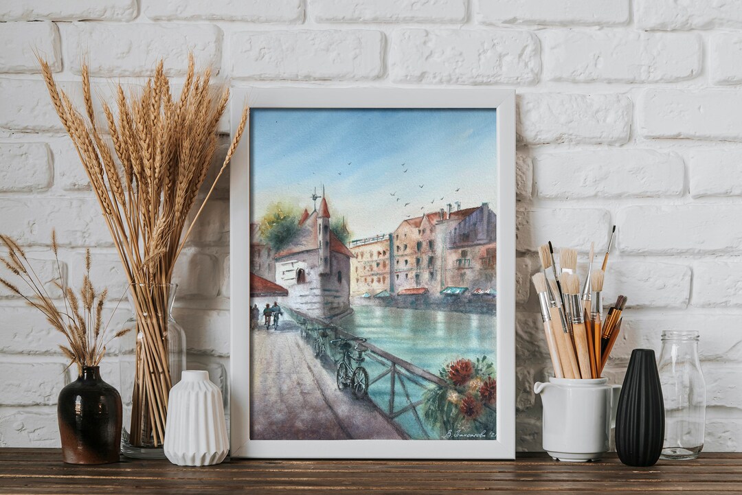 Amsterdam Original Watercolor Painting Dutch Cityscape Harbour Nautical ...