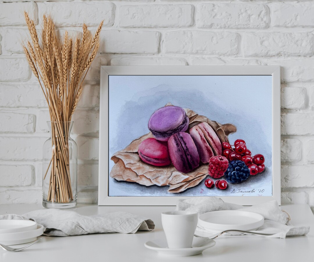 Macaroons Still Life Original Watercolor Painting: Colorful Berries ...