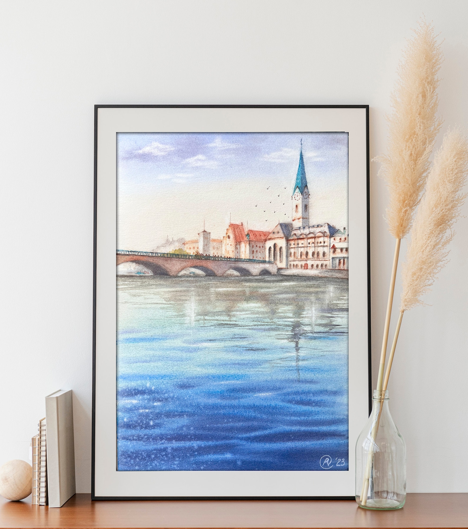 Switzerland Original Watercolor Painting Zurich Town View European ...
