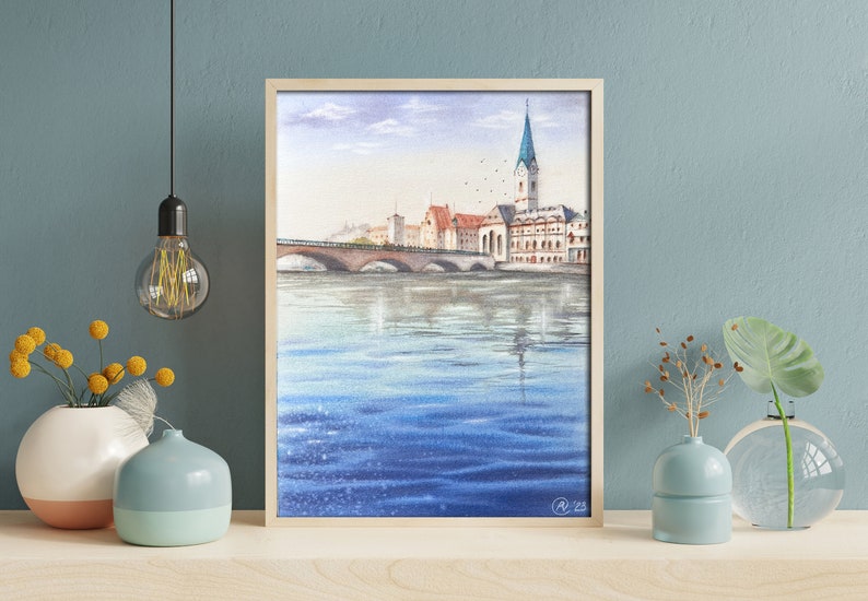 Switzerland Original Watercolor Painting Zurich Town View European ...