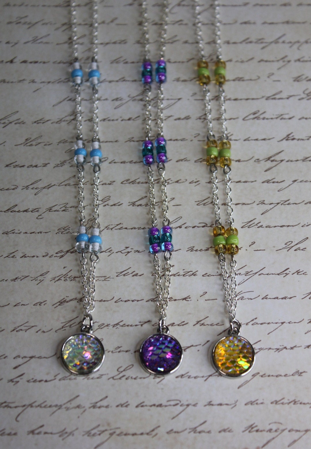 Dragon Scale Charm Necklace, Mermaid Scale Jewelry, Beaded Chain ...