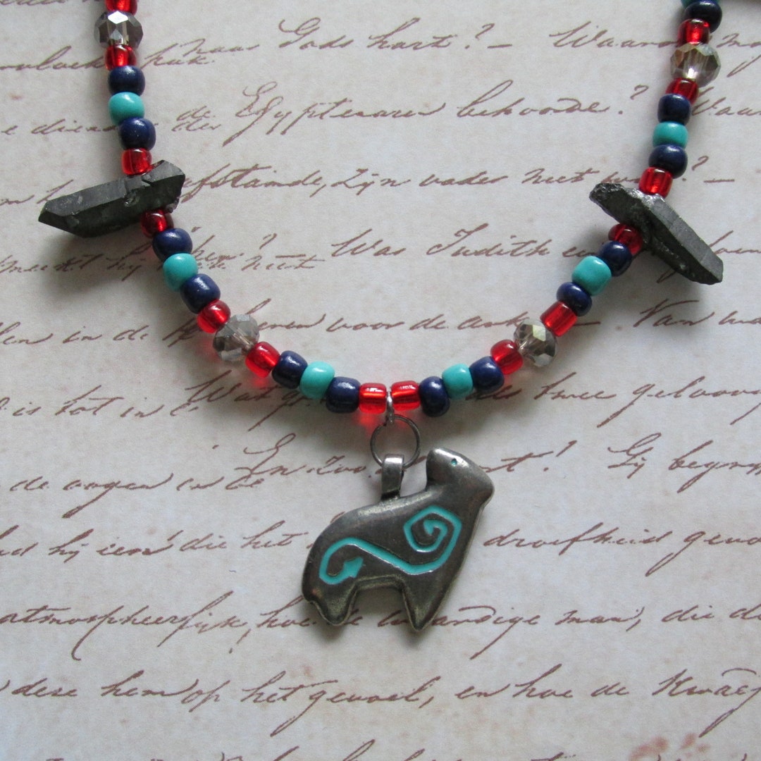 Stone Beaded Necklace With Cave Art Pendant, Barbarian Costume for ...