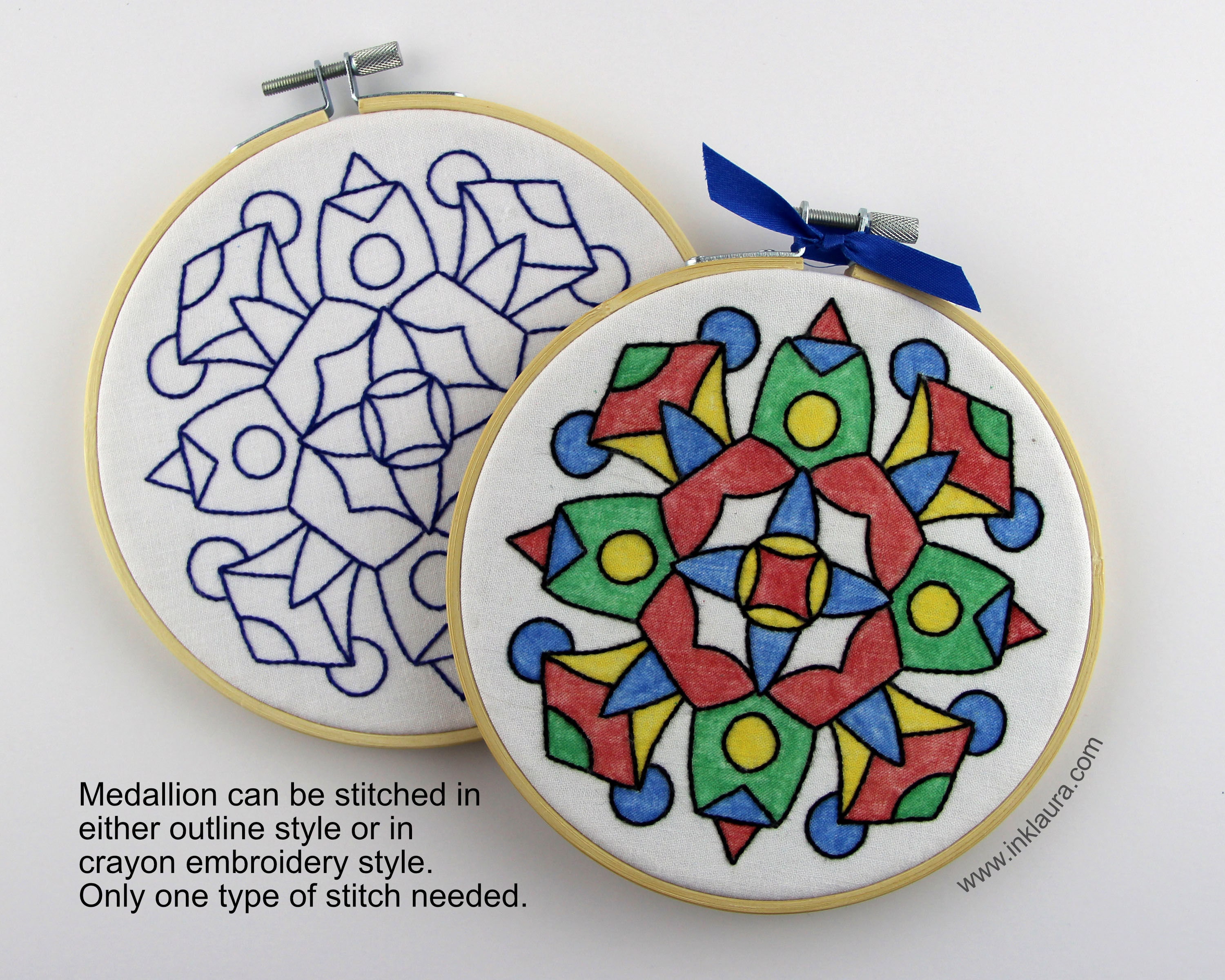 Modern Hand Embroidery Pattern PDF Crayon Medallion M01 Beginner ...