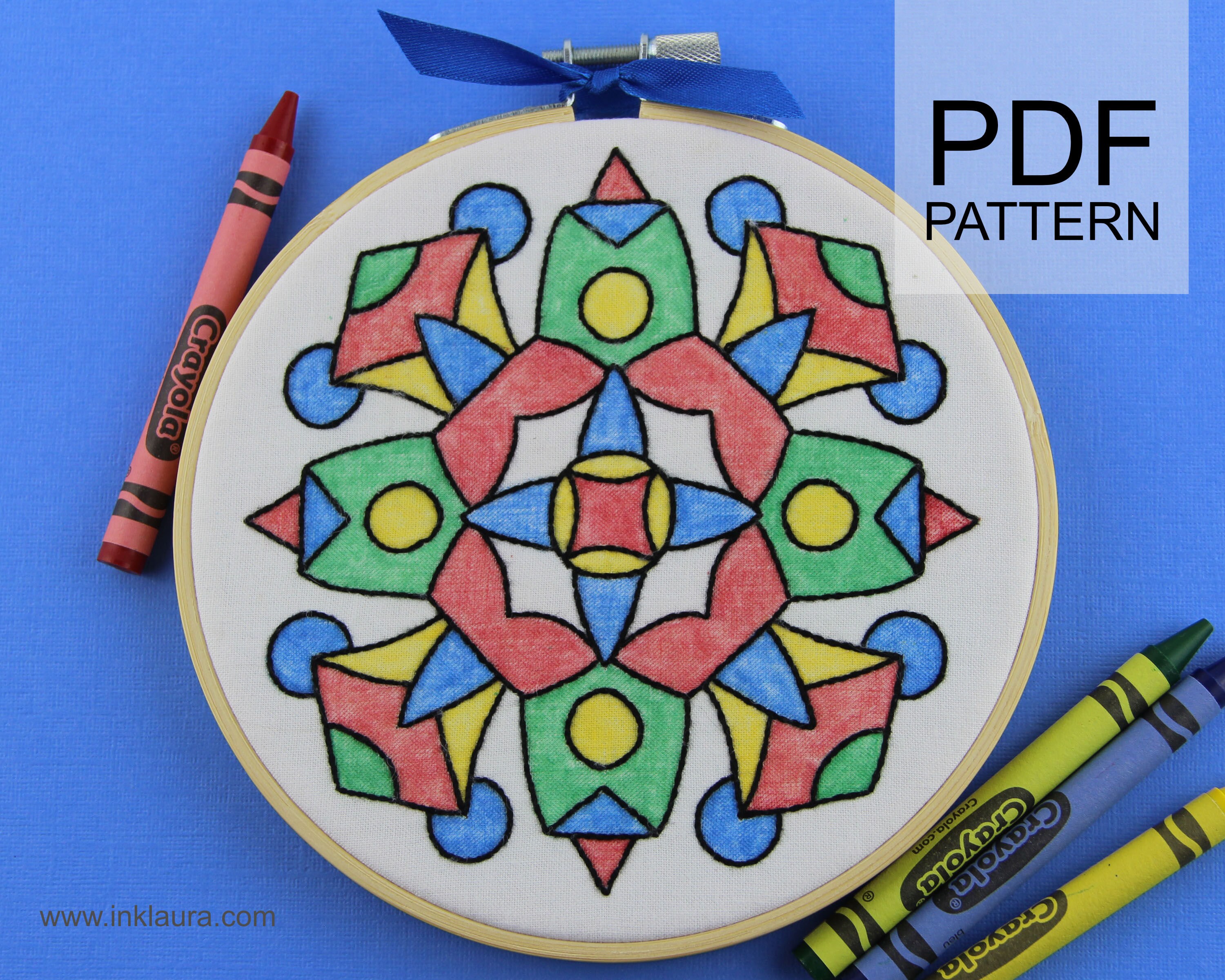 Modern Hand Embroidery Pattern PDF Crayon Medallion M01 Beginner ...