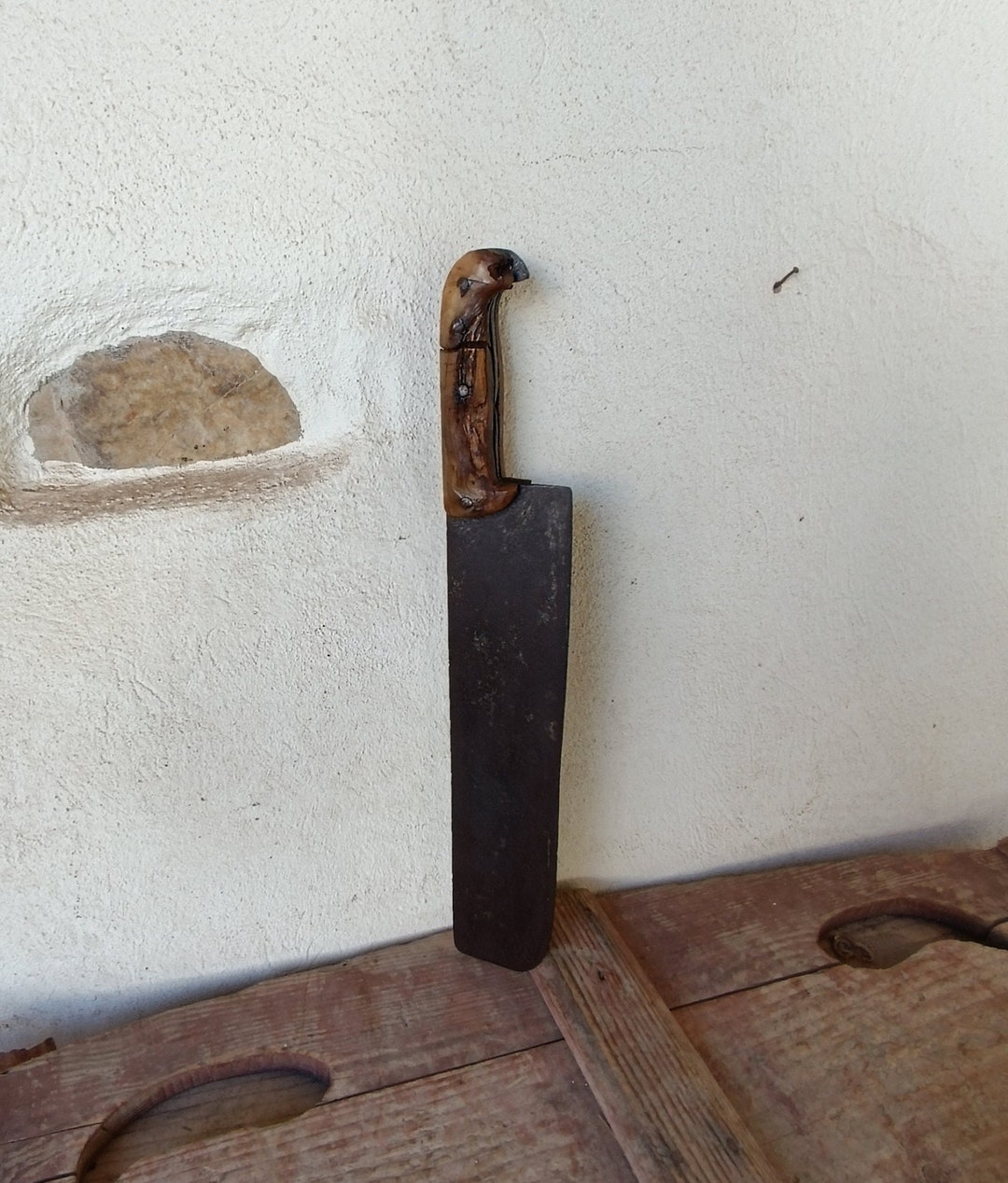 Large Ancient Italian Butcher's Cleaver in Forged Iron With Horn Handle ...