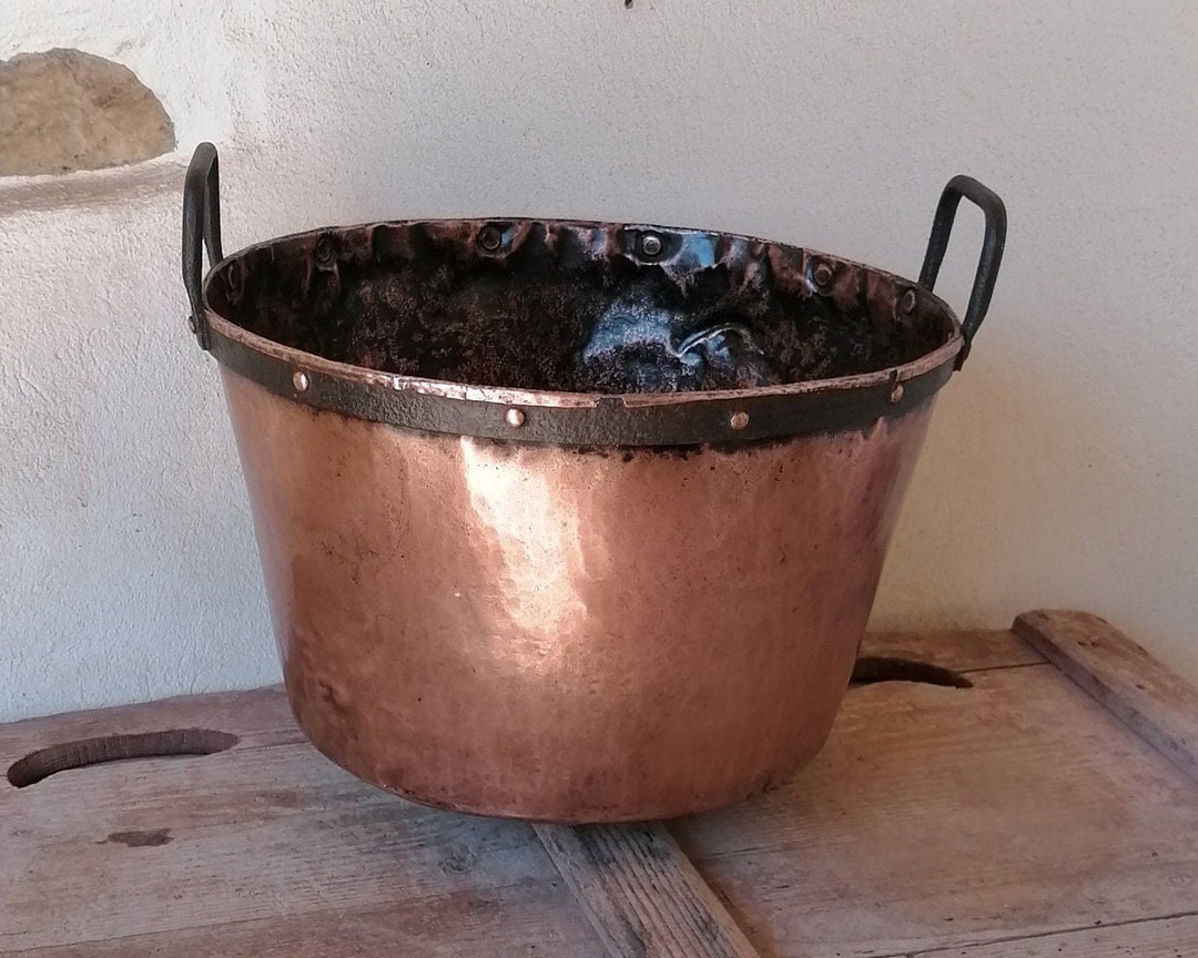 Ancient Large Italian Copper Pot, Handmade, Rustic Italian, Rebutted ...