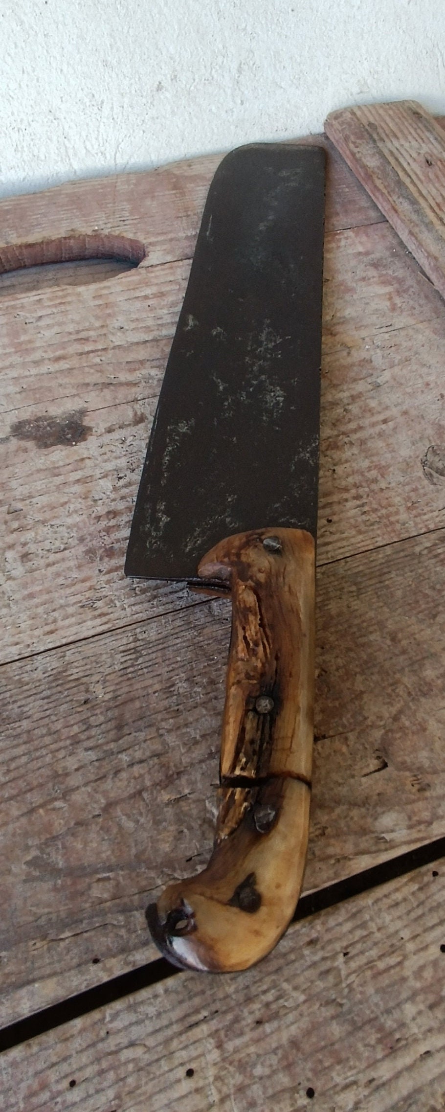 Large Ancient Italian Butcher's Cleaver in Forged Iron With Horn Handle ...
