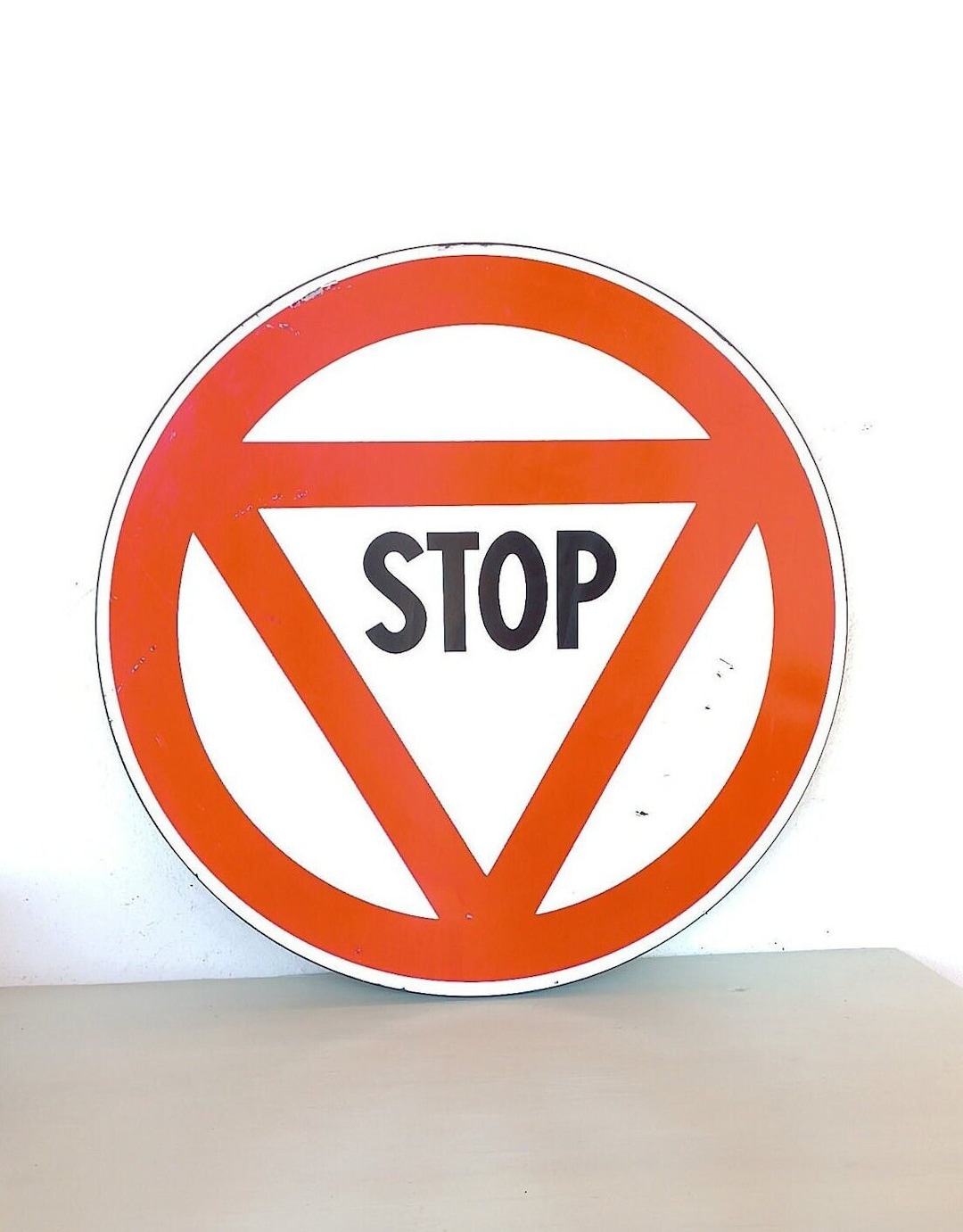 Large Vintage Sign, STOP, Circular Shape, Italian, 90s, Road Signage ...