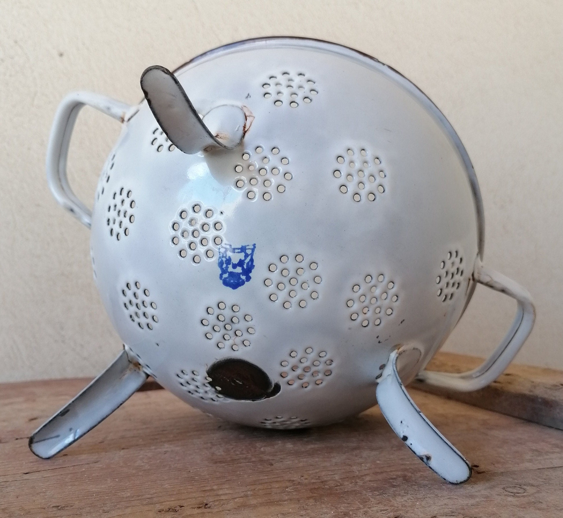Pasta Colander in Enamelled Iron, Antique, 50s, Italian, Farmhouse ...