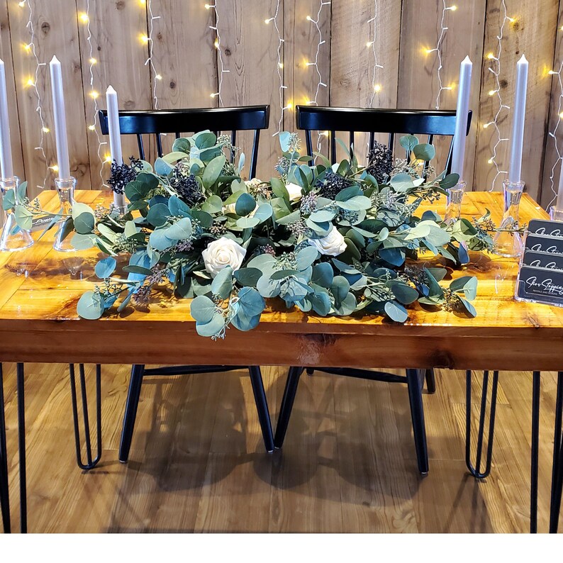 Wedding Centerpiece, Eucalyptus and Rose Flower Runner, Head Table ...