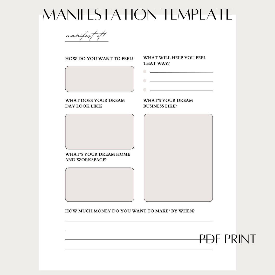 Manifestation Spreadsheet, Manifesting Your Dreams Pdf Print, Vision ...