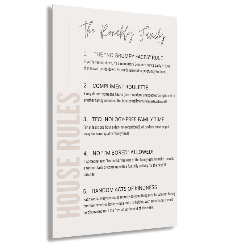Custom House Rules, Family Values Acrylic Sign, Custom Family Mission ...
