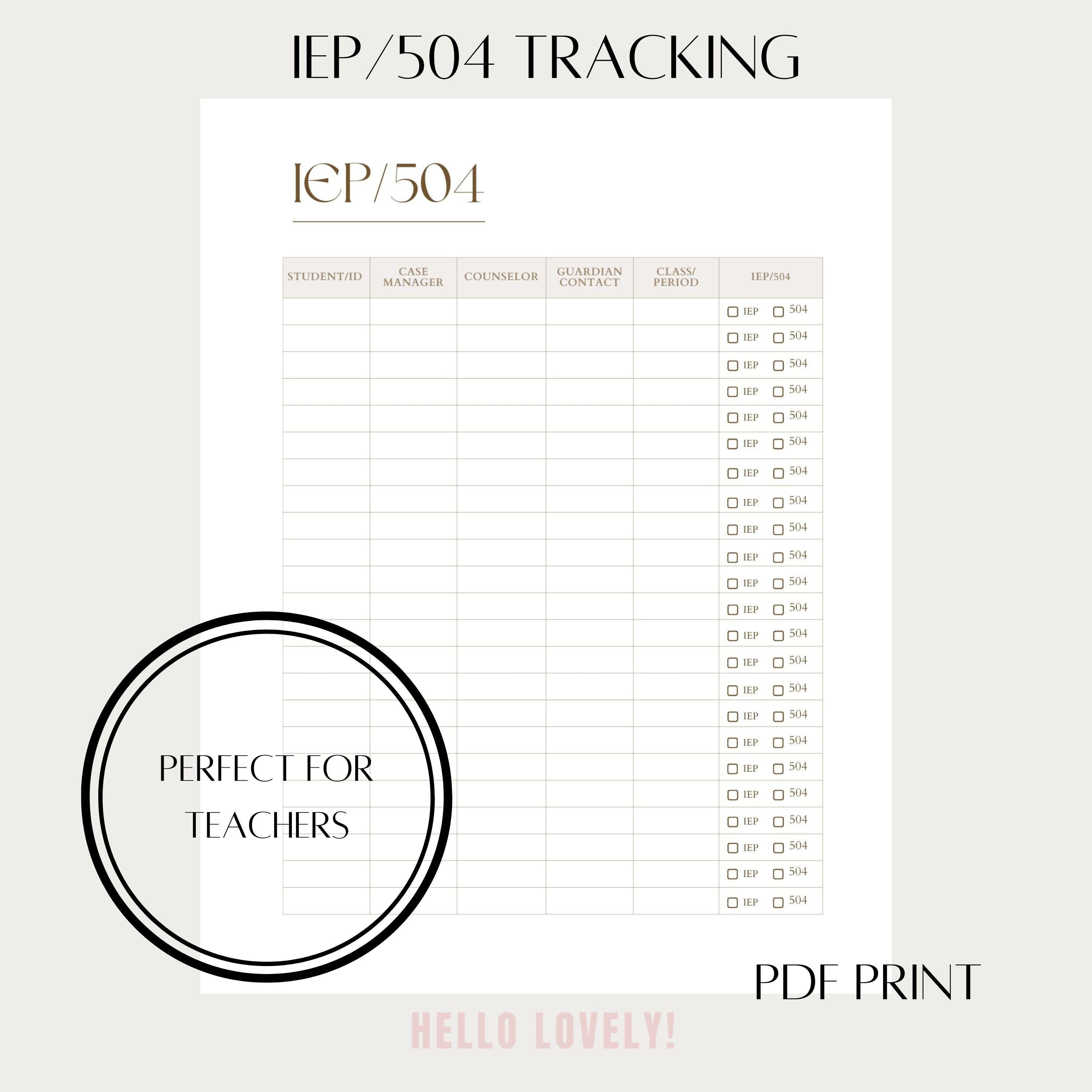 Student IEP 504 Plan Teacher Template, Digital IEP Tracker, Teacher ...