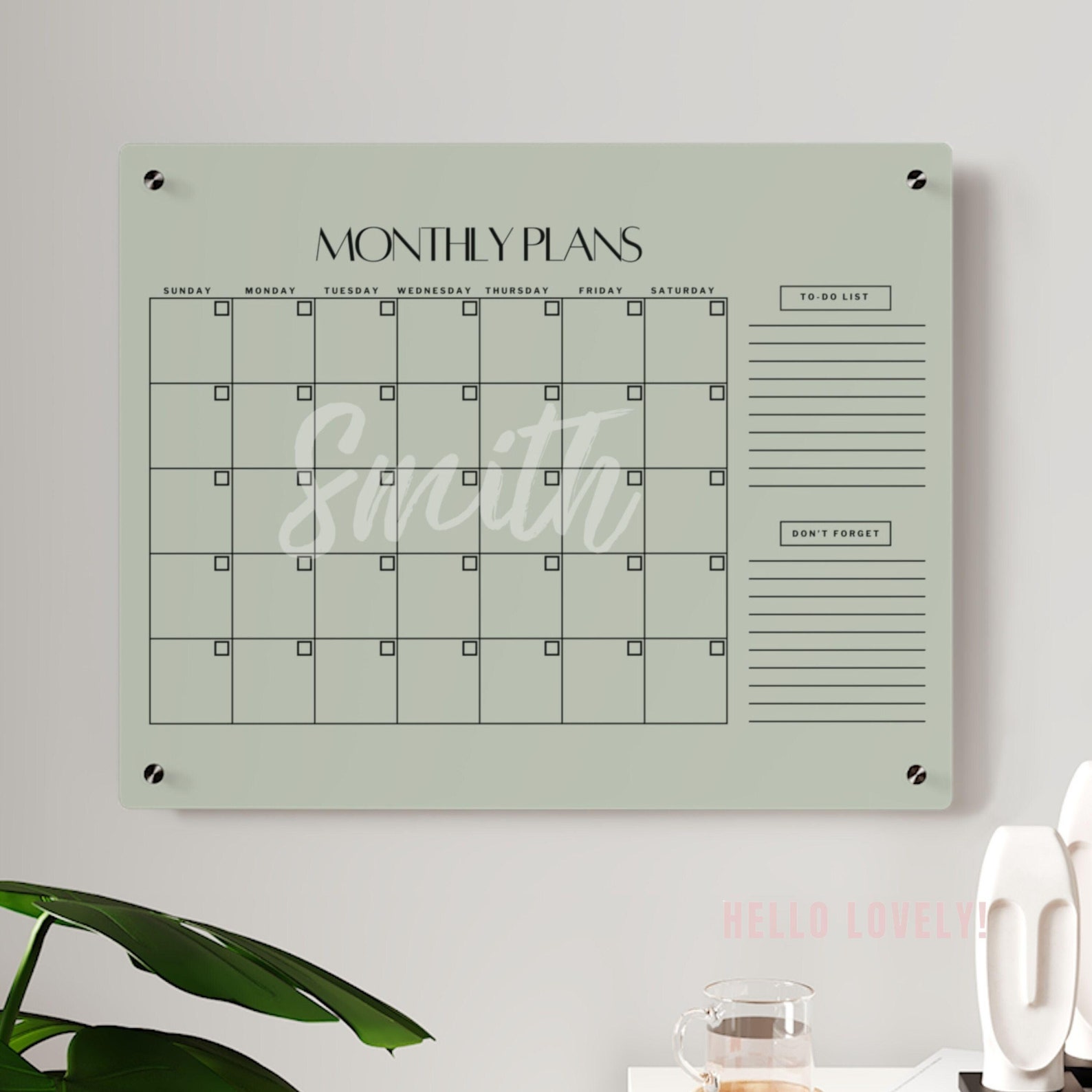 Personalized Acrylic Monthly Calendar Dry Erase Monthly Acrylic Planner ...