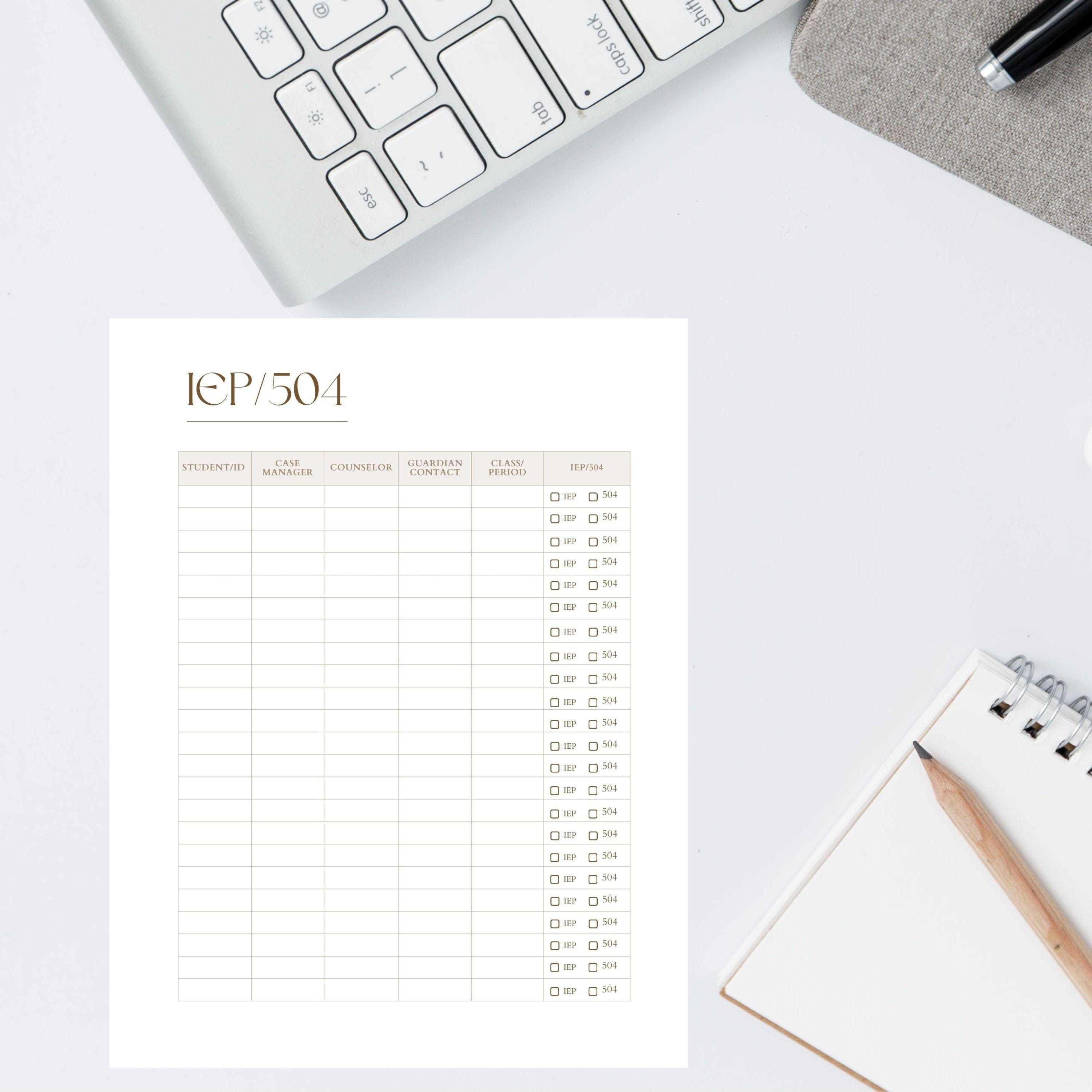 Student IEP 504 Plan Teacher Template, Digital IEP Tracker, Teacher ...