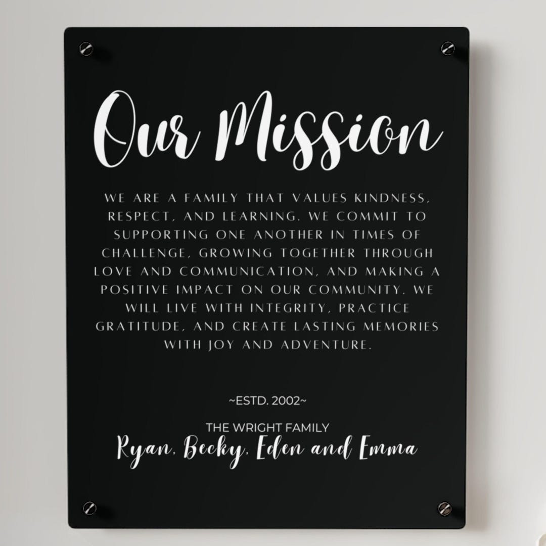 Personalized Family Acrylic Mission Statement Plaque, Custom Family ...